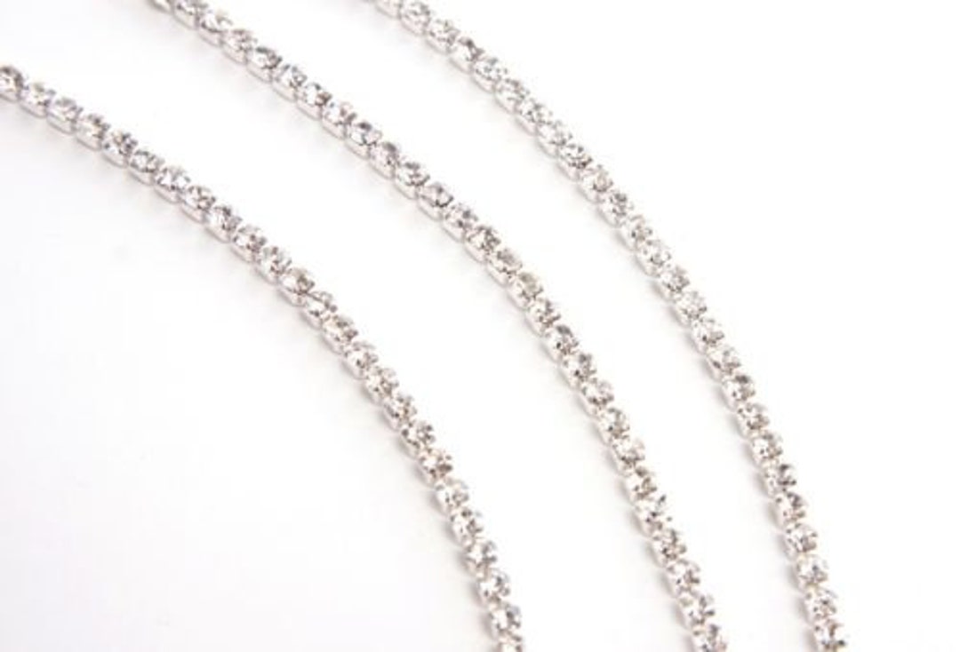 2M X SS18 Silver Sew on Diamante Diamond Crystal Rope Chain for Wedding ...