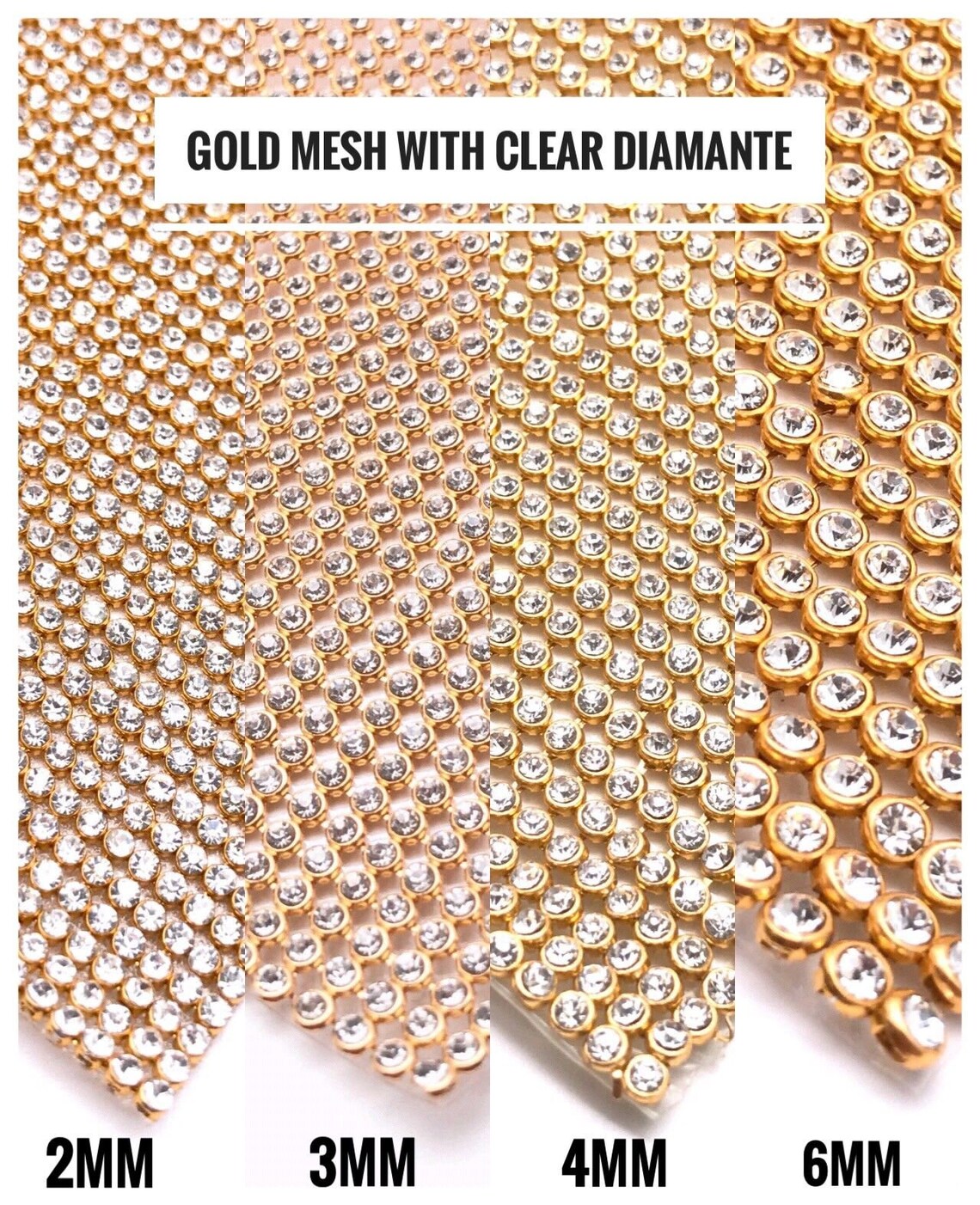 Clear Crystal Gold Iron on Diamante Transfers Strips Hot Fix Rhinestone ...