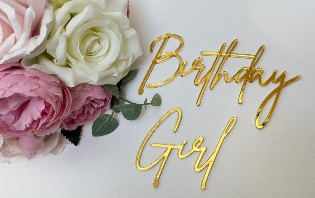 Personalised Acrylic Cake Topper Charm 2 Word Script Birthday Cake ...