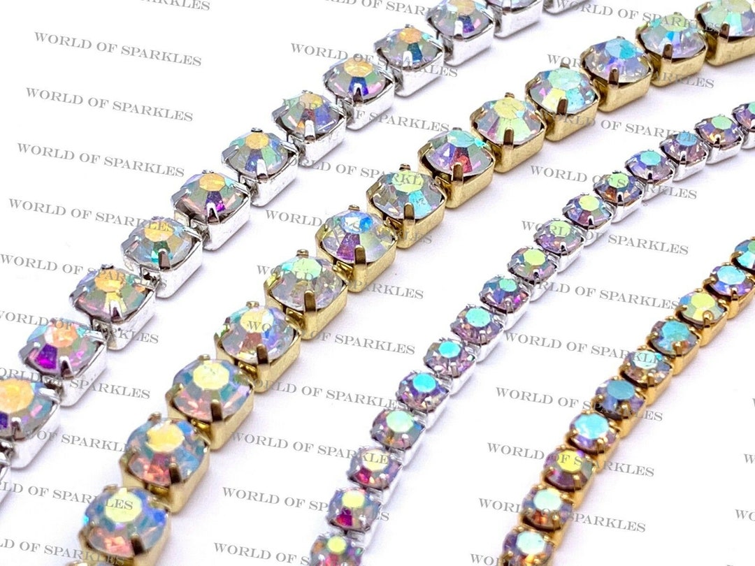 Silver & Gold AB Rainbow Crystal Diamante Diamond Rhinestone Chain ...