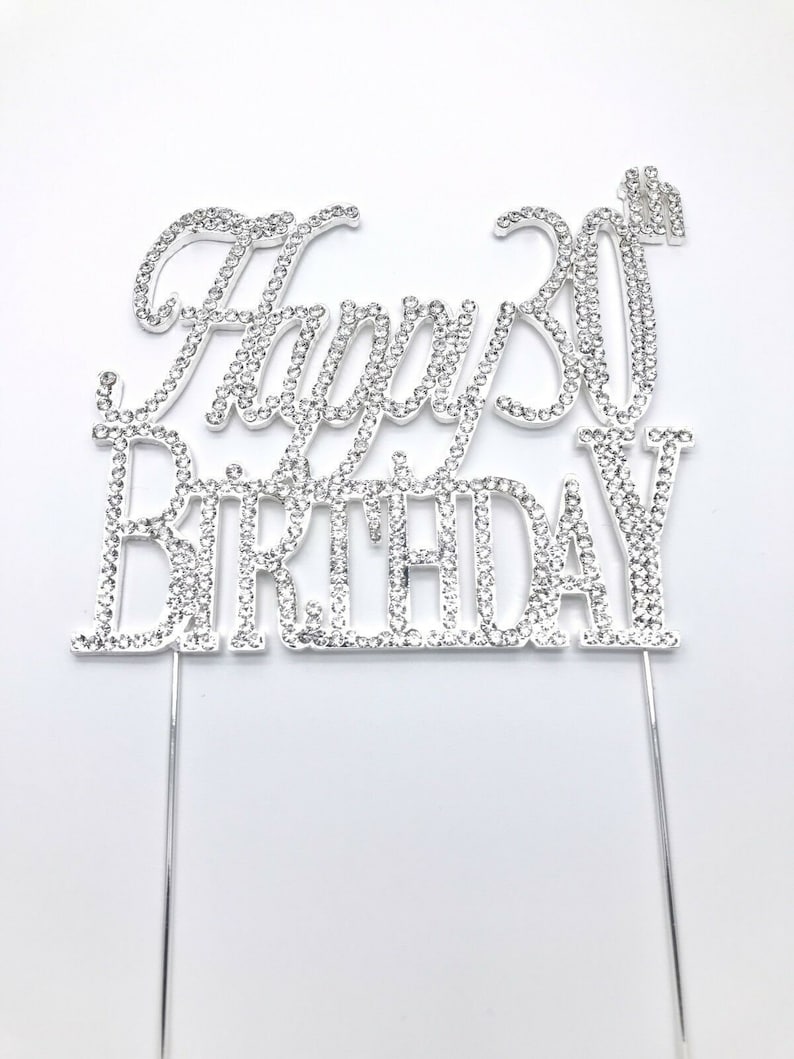 Happy Birthday Diamante Diamond Rhinestone Cake Topper Pick for 30th to ...