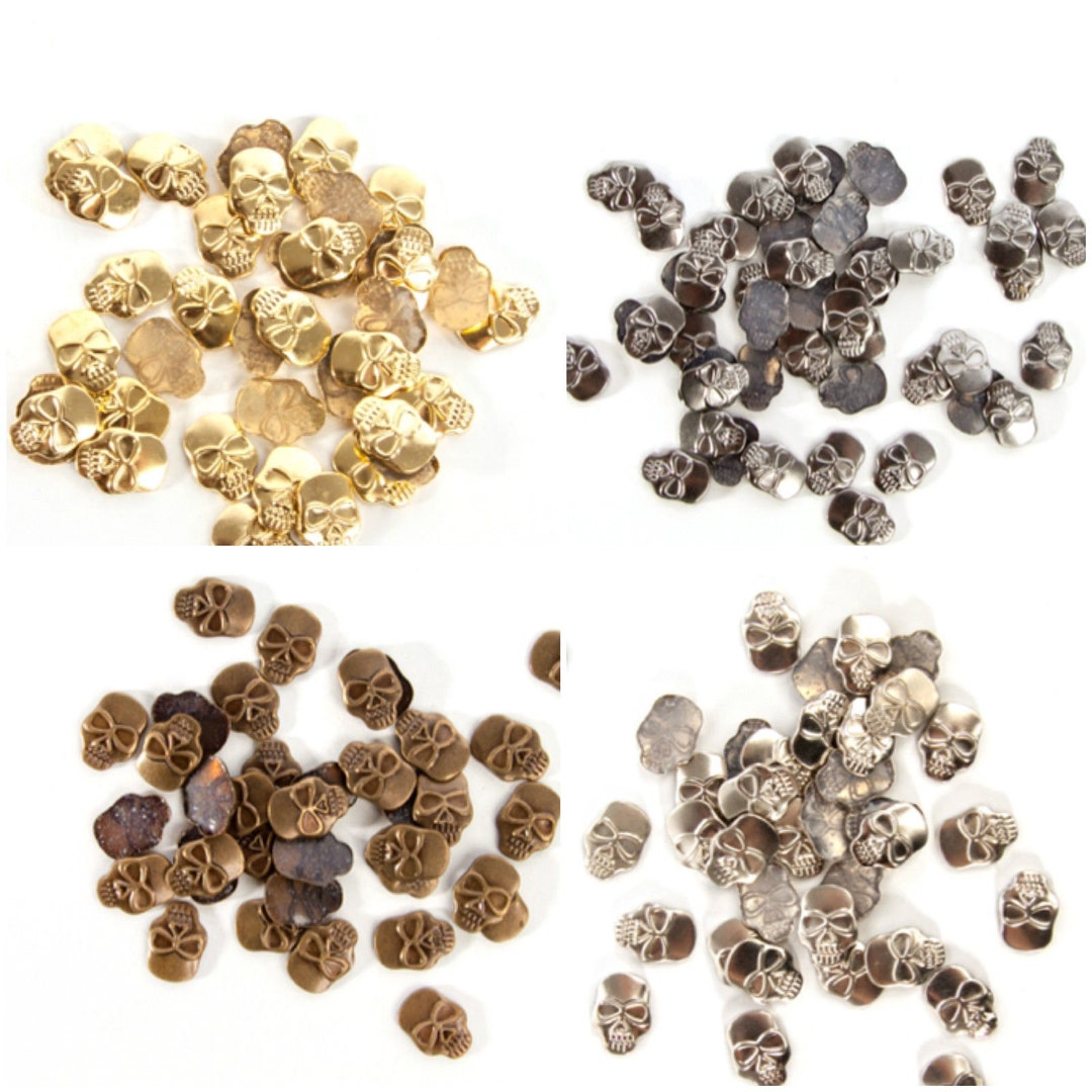 15mm Hot Fix Metal Skull Studs Iron on Applique for Clothing Costume ...
