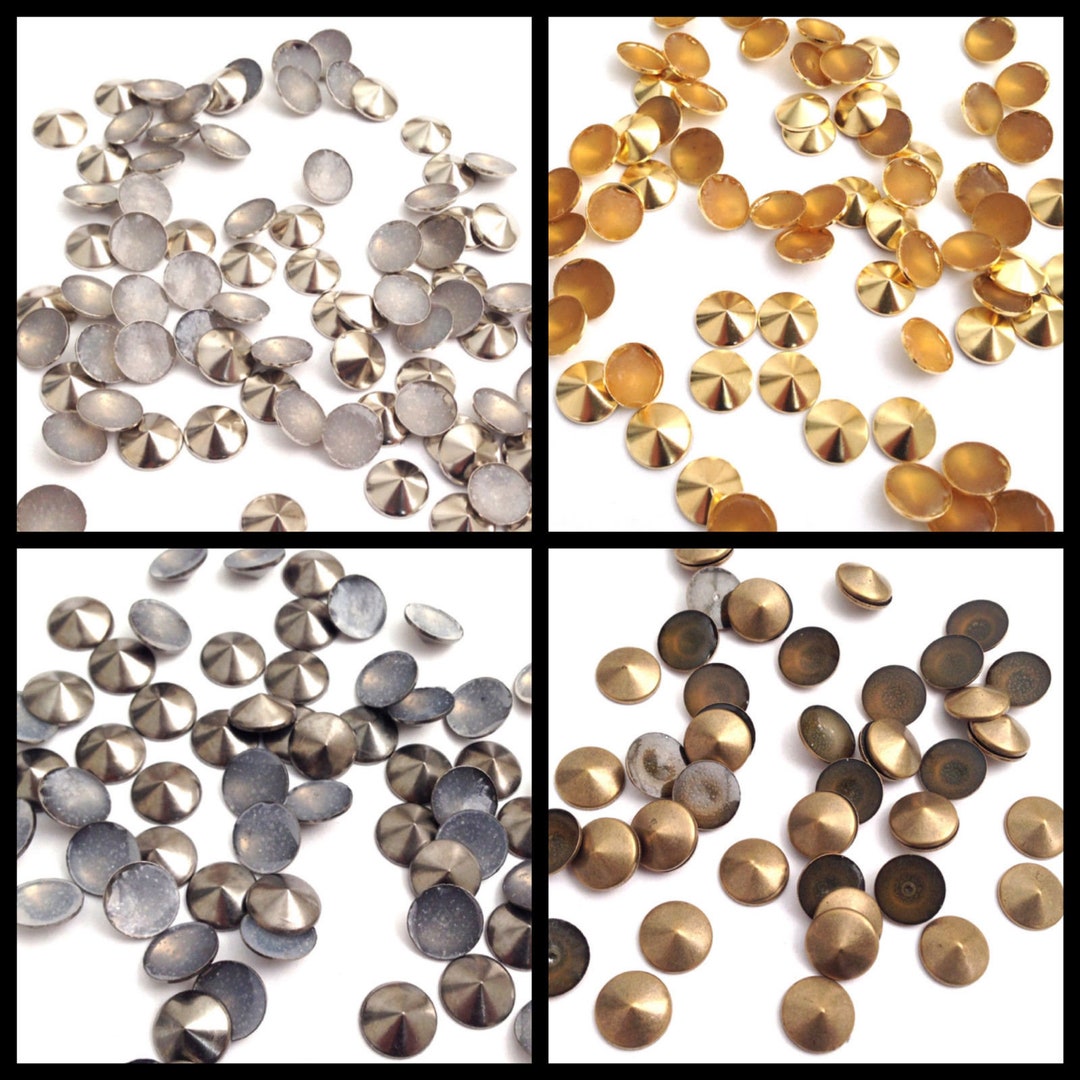 50pcs Iron on Hotfix Studs Top Pointed Round Nail Head Gun for Leather ...