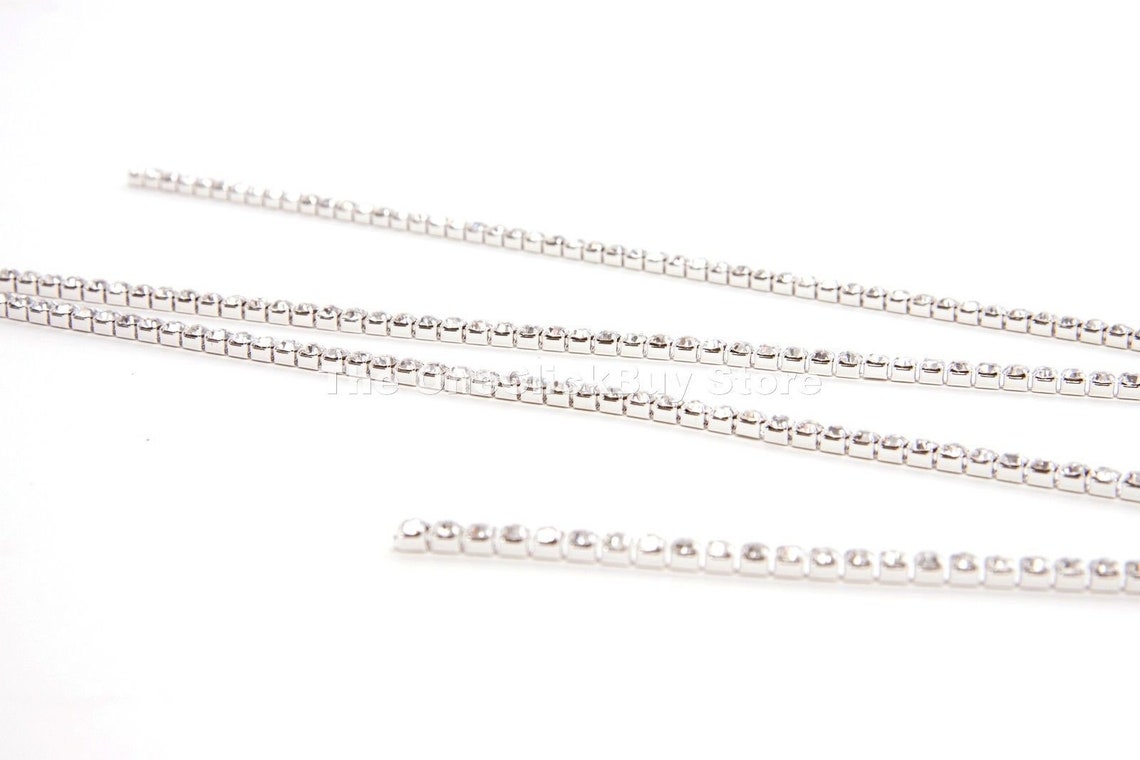 SS6 X 2m Silver Rhinestone Chain Crystal Diamante Diamond Rope Trim for ...