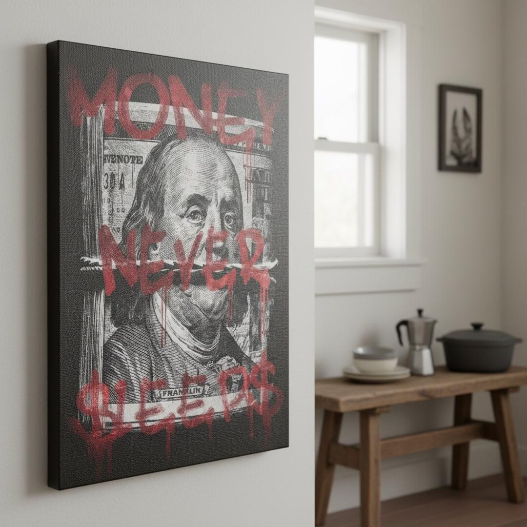 Benjamin Franklin Graffiti Art | "money Never Sleeps" Canvas Print - Etsy