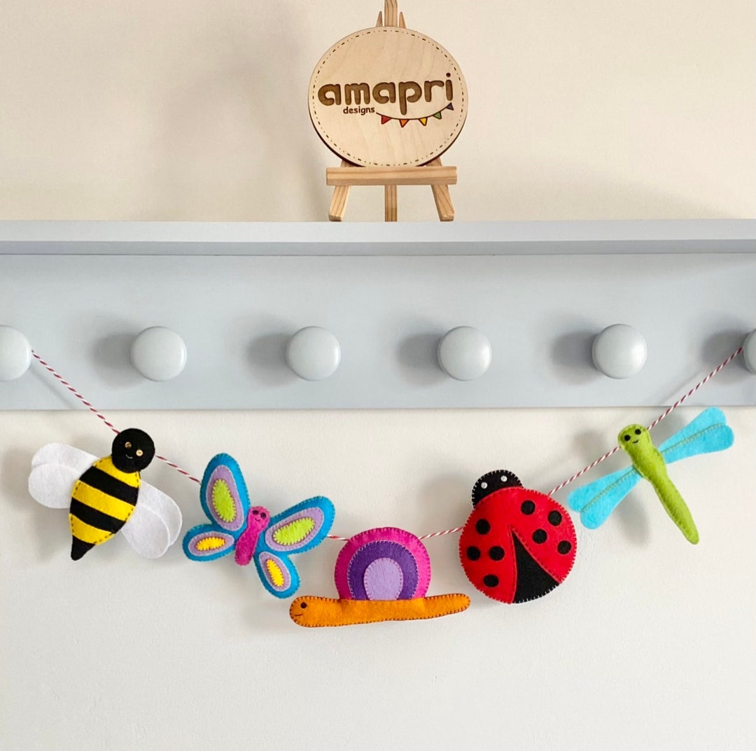Bright Felt Bugs Garland Baby Girl Gift, Insect Bunting Baby Boy Gift ...