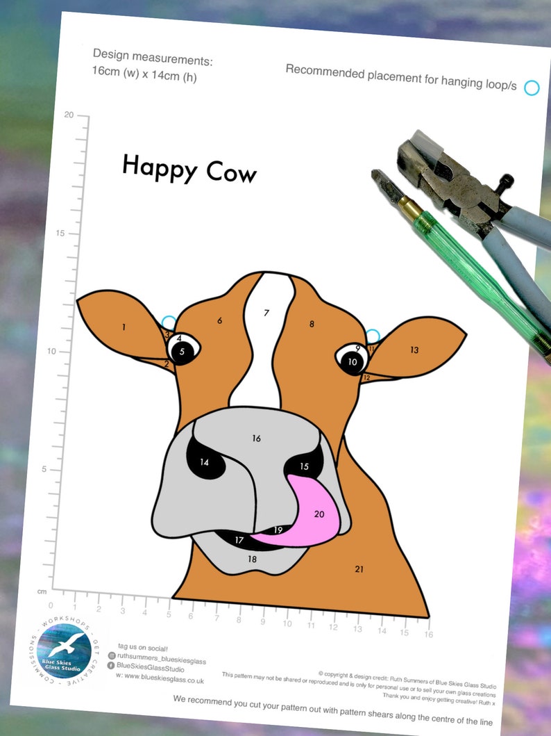Happy Cow - DIGITAL DOWNLOAD PATTERN for Stained Glass Copper Foil ...