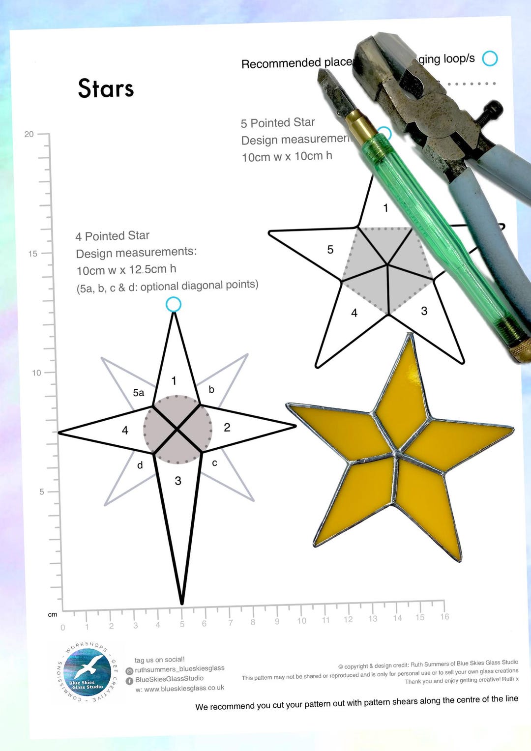 Stars - DIGITAL DOWNLOAD PATTERN for Stained Glass Copper Foil (2 ...