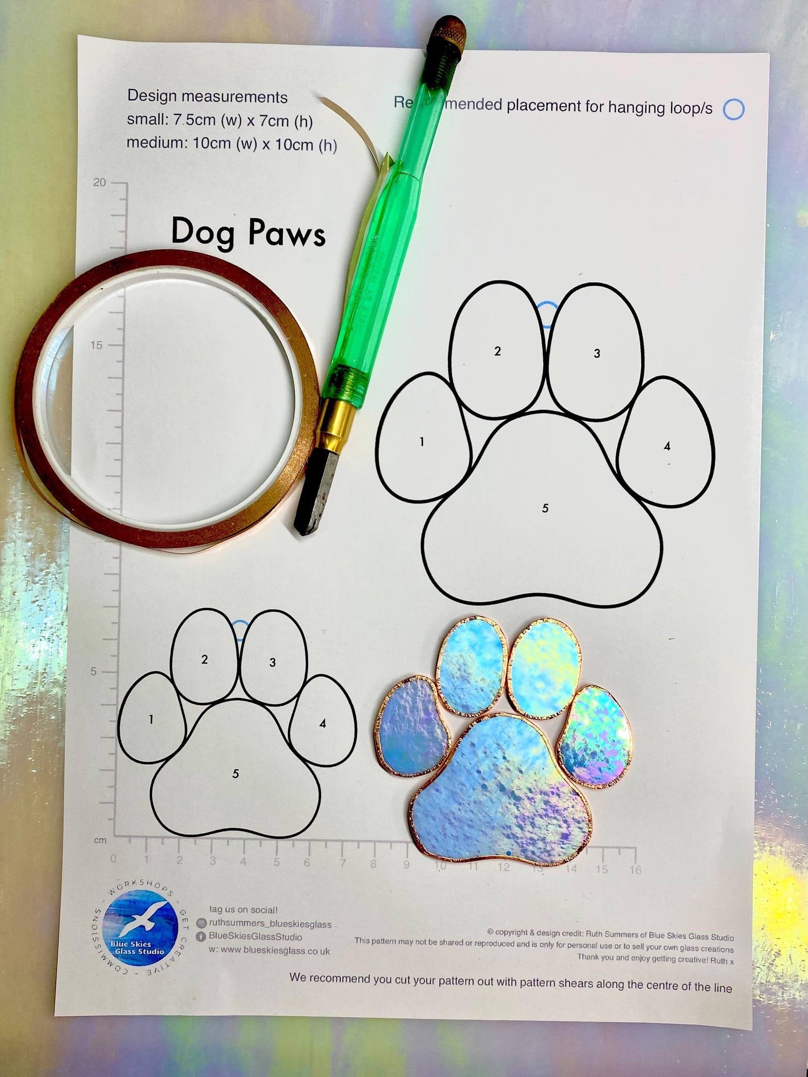 Dog Paw DIGITAL DOWNLOAD PATTERN for Stained Glass Copper Foil 2 Sizes ...