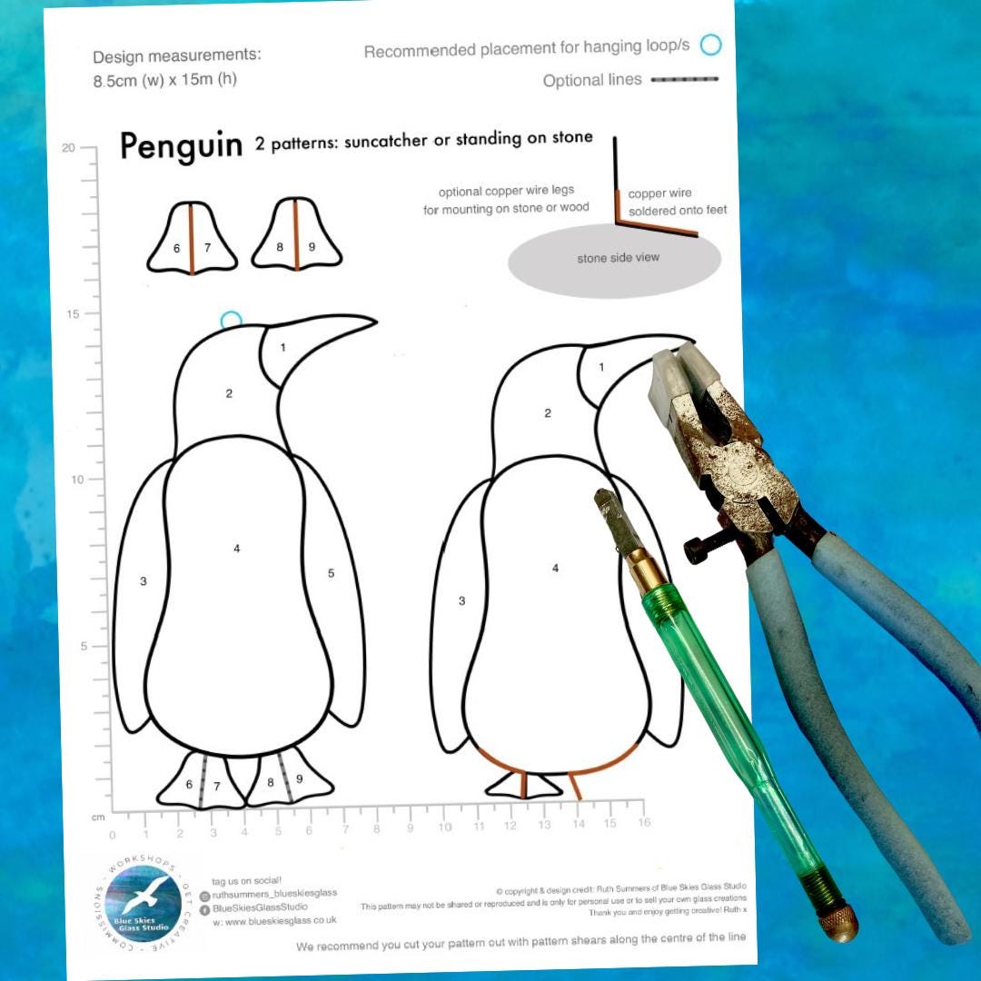 Penguin on Stand - Stained Glass Pattern (digital PDF and JPG DOWNLOAD ...