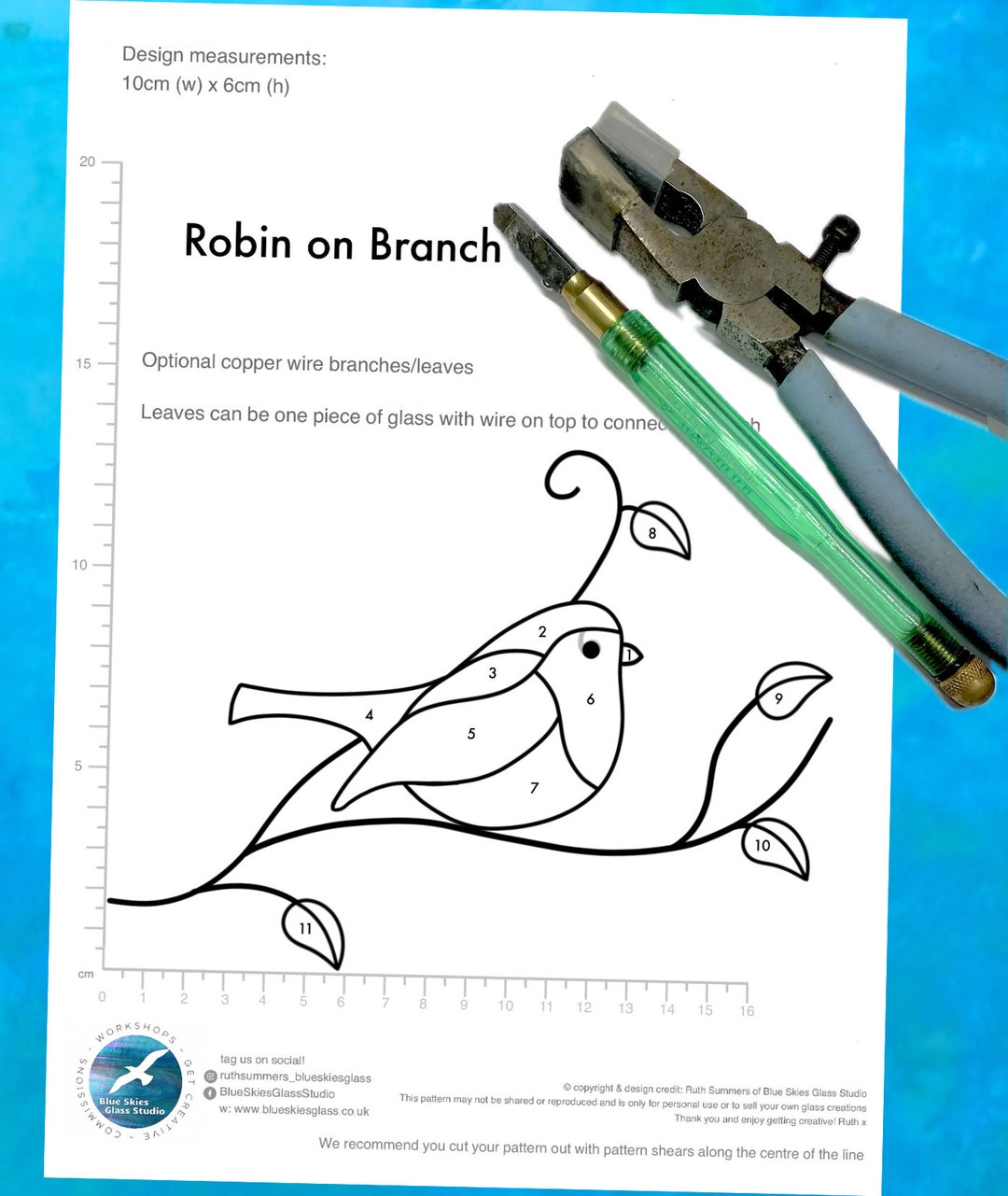 Robin on Branch - Pattern for Stained Glass Copper Foil (digital PDF ...