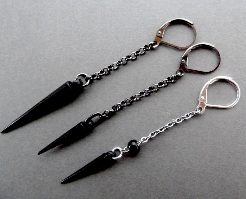 Long Spike Earrings Black Spike Dangle Men Spike Earring - Etsy
