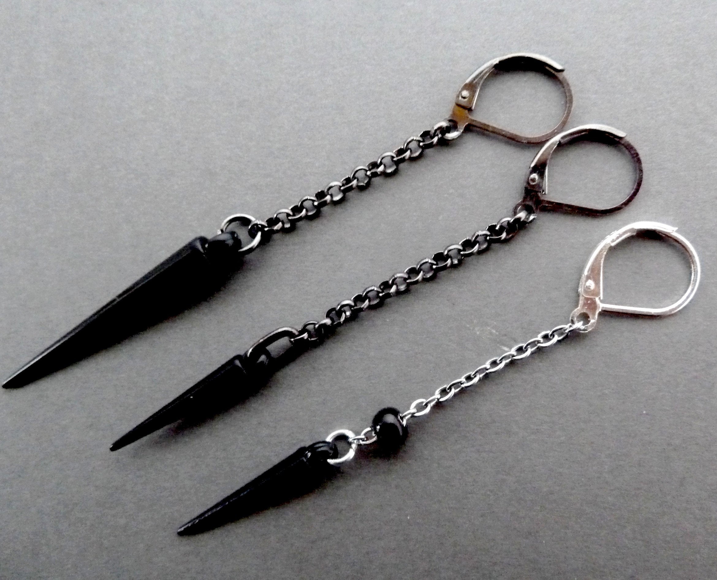 Long Spike Earrings, Black Spike Dangle, Men Spike Earring, Boys Spike ...