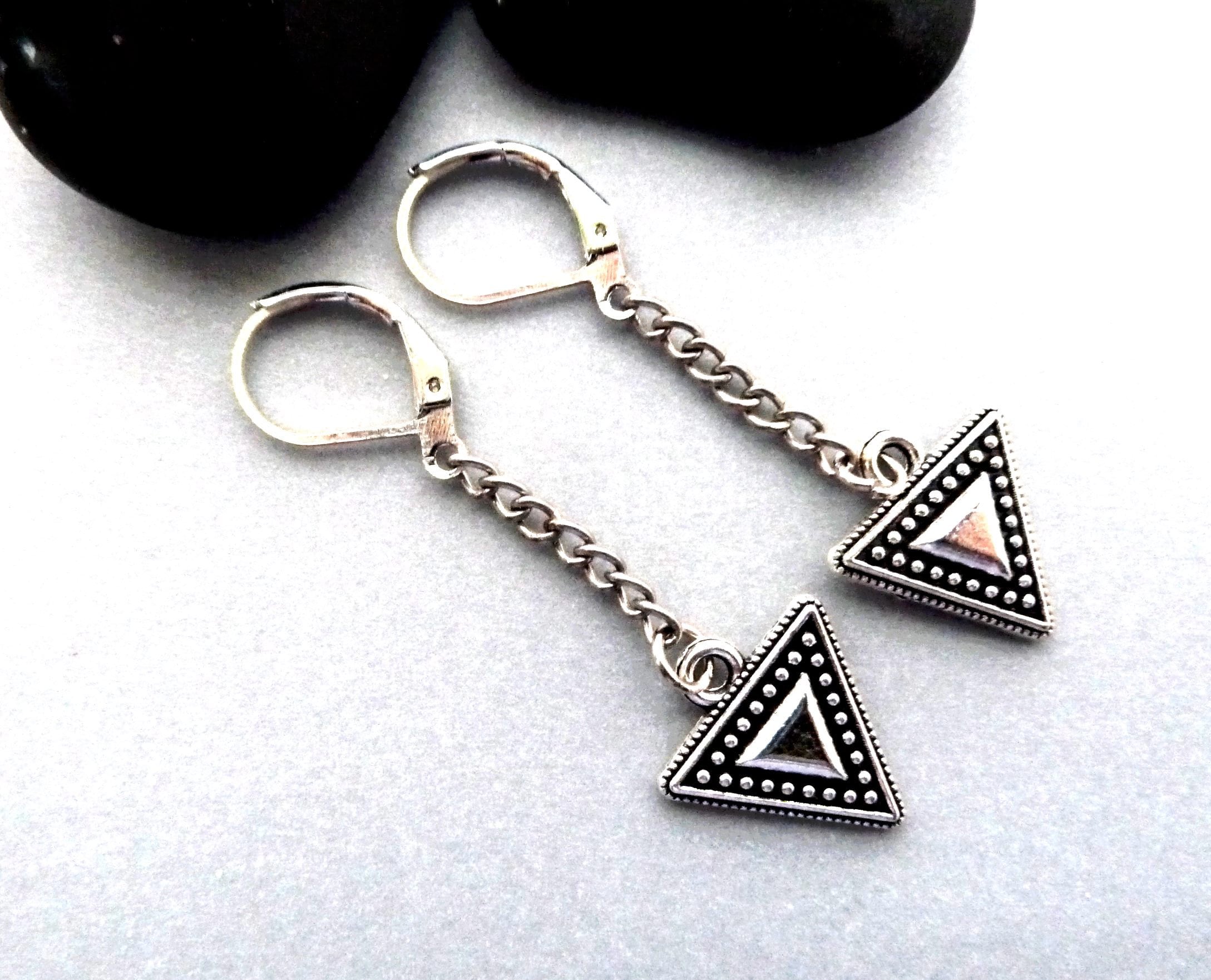Men Dangle Earring Silver Triangle Earring Dangle Men Chain Women ...