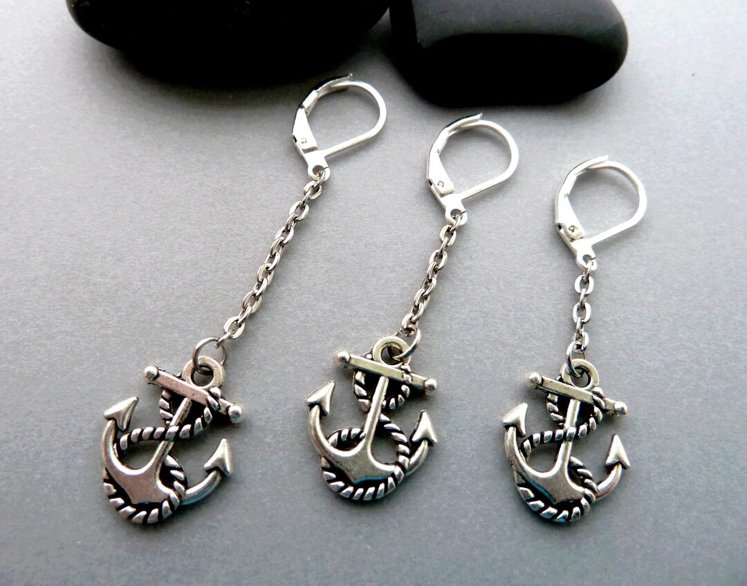Dangle Man Earring Sea Anchor With Chain Men Earring Single Earring ...