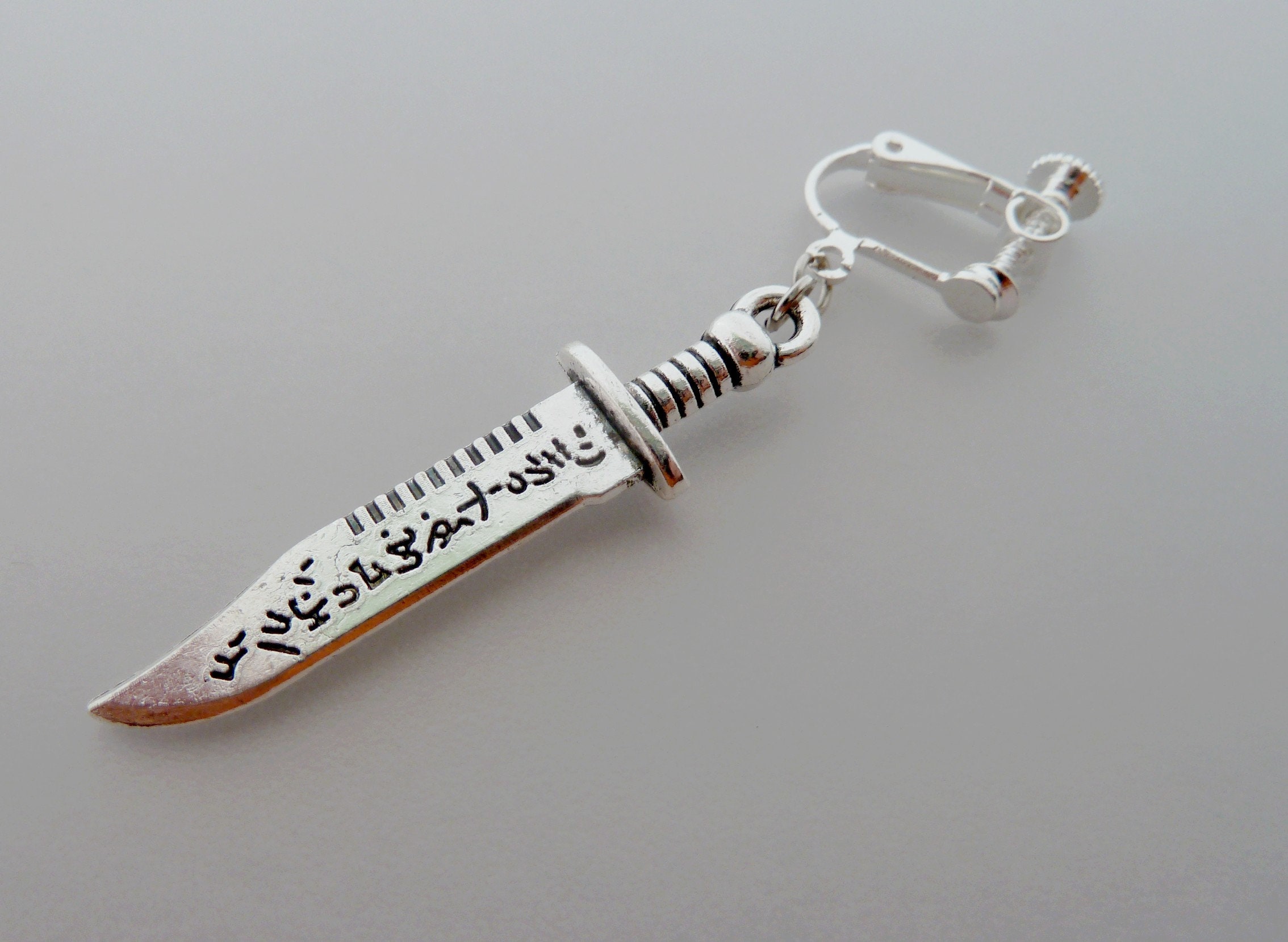 Dangle Men Earring Hunting Knife Japanese Dagger Men Silver - Etsy