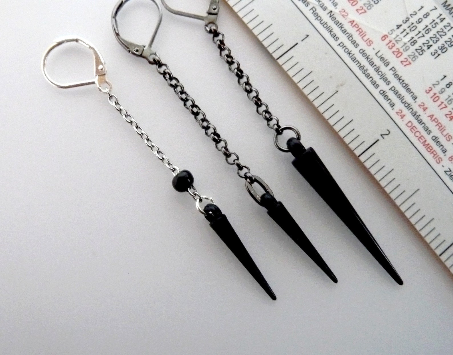 Long Spike Earrings, Black Spike Dangle, Men Spike Earring, Boys Spike ...