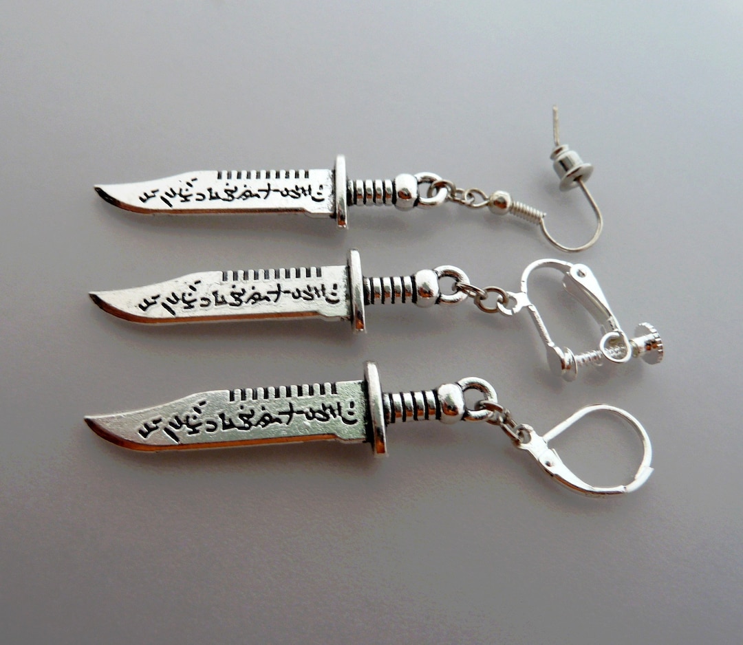 Dangle Men Earring Hunting Knife Japanese Dagger Men Silver Earring One ...