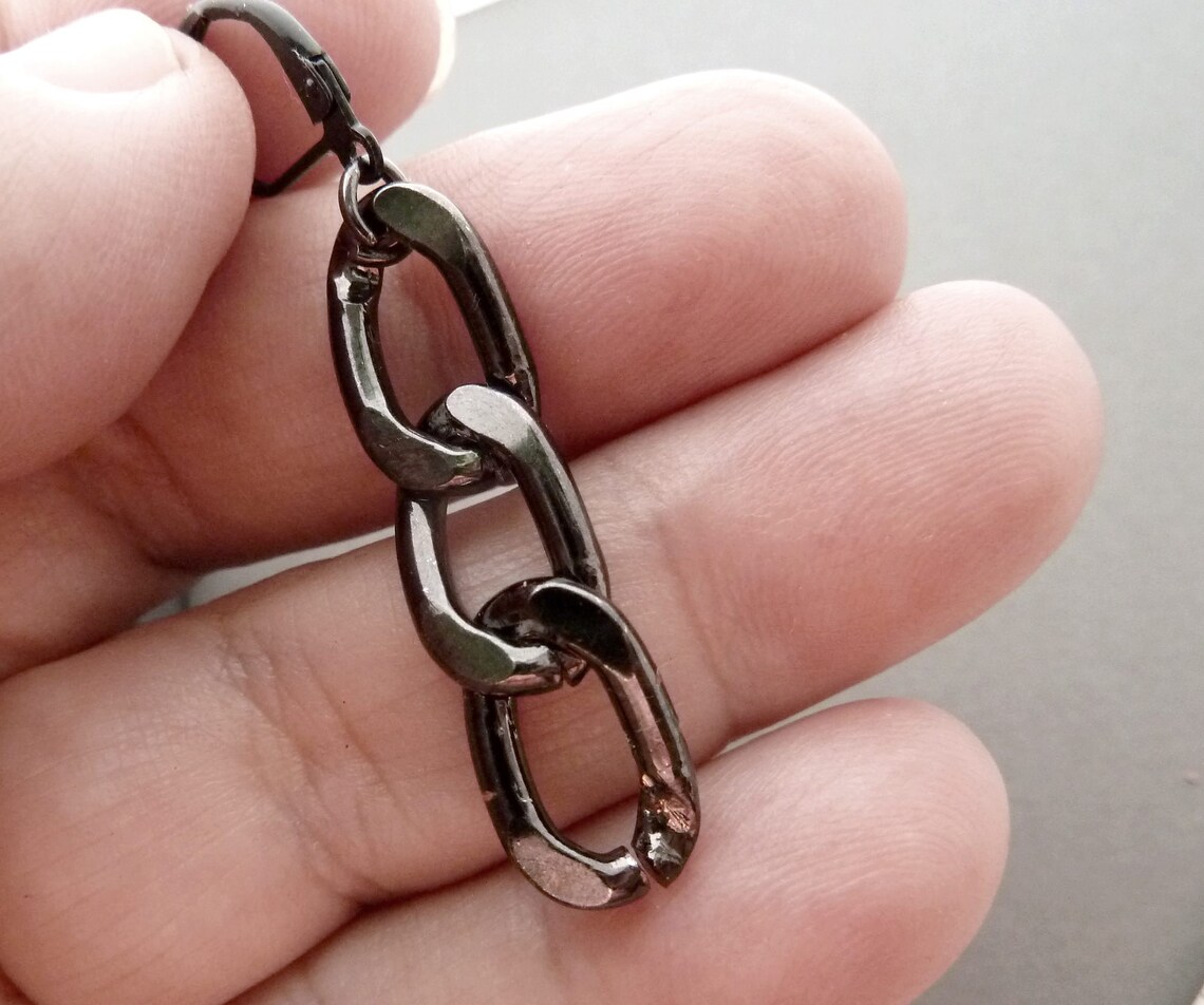 Men Dangle Earring Black Chain Men Earring Single Earring Bold - Etsy