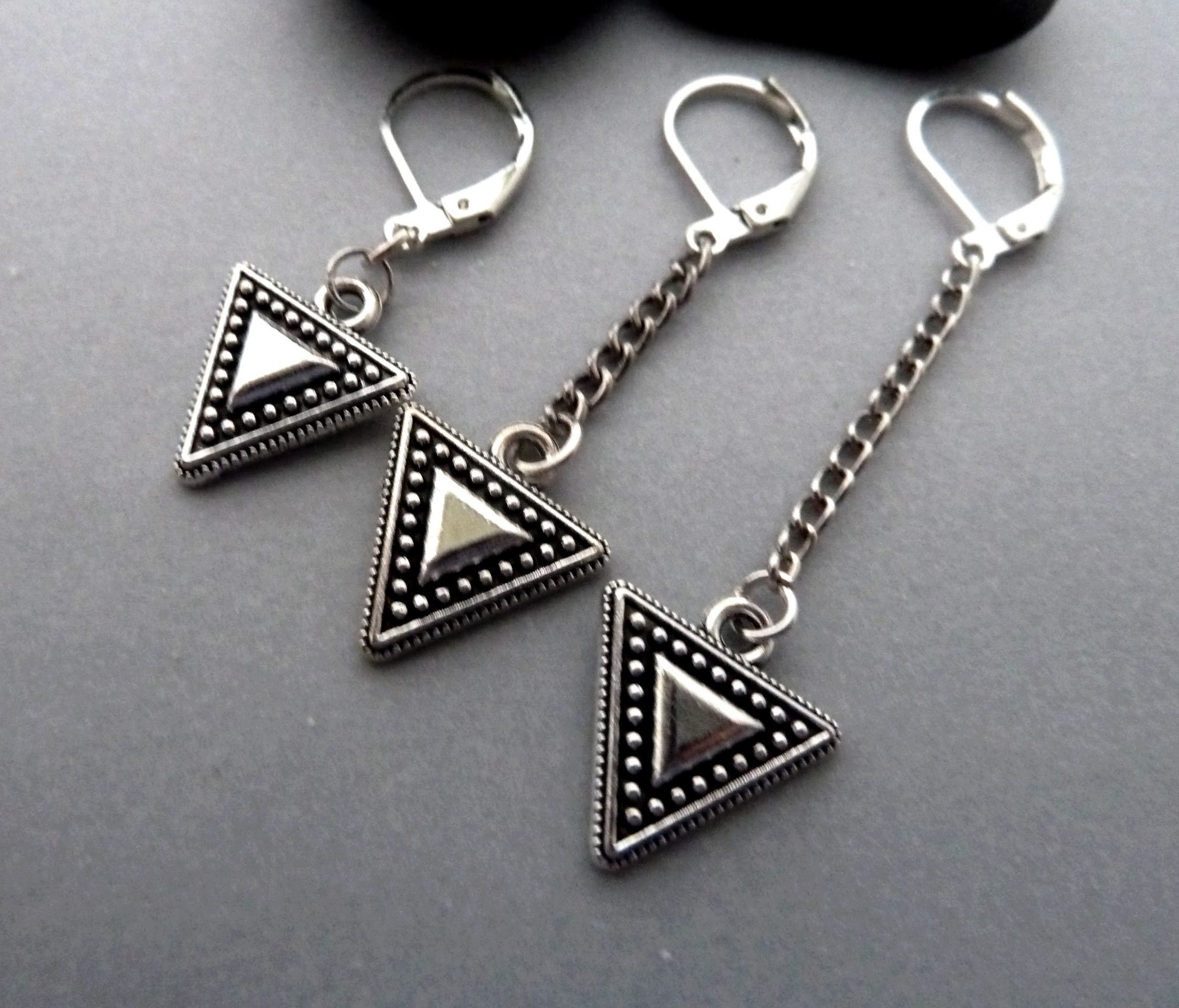 Men Dangle Earring Silver Triangle Earring Dangle Men Chain Women ...