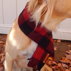 Dog Scarf Winter Fleece Dog Scarf, Red Buffalo Check Dog Scarf ...