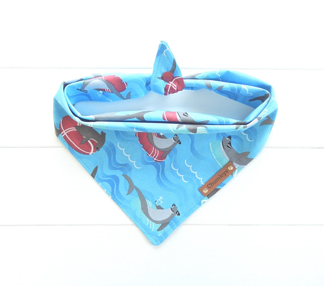 Shark Dog Bandana: Sharks on Inner Tube, Tie & Snap Dog Scarf - Etsy