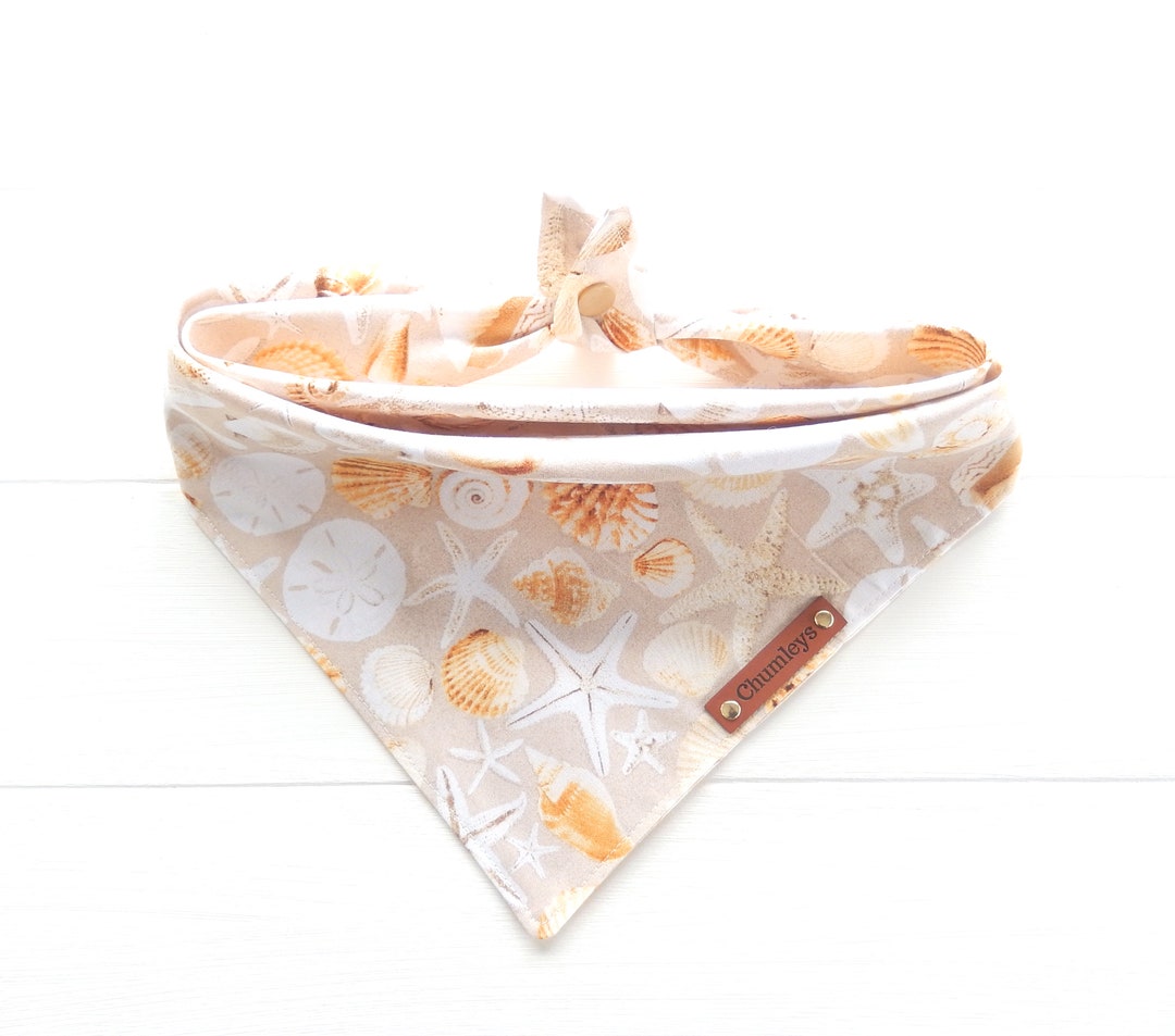 Seashell Dog Bandana, Tie & Snap, Sand Starfish Dog Scarf, Summer ...