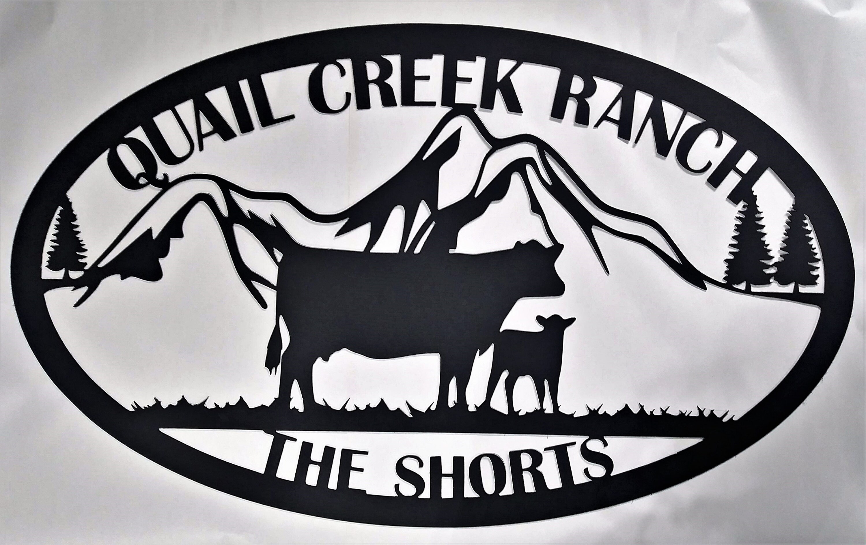 Custom Metal Farm or Family Sign Mountain Background With Cow Calf Pair ...