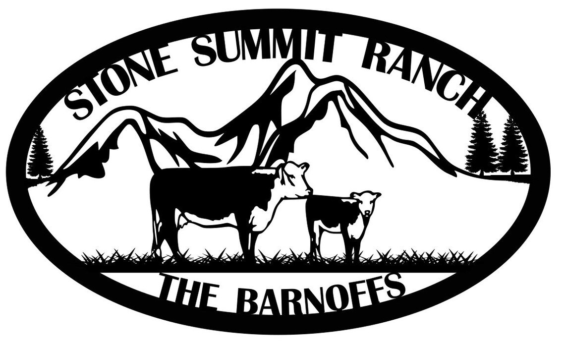 Custom Metal Farm or Family Sign Mountain Background With Cow Calf Pair ...