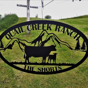Custom Metal Farm or Family Sign Mountain Background With Cow Calf Pair ...