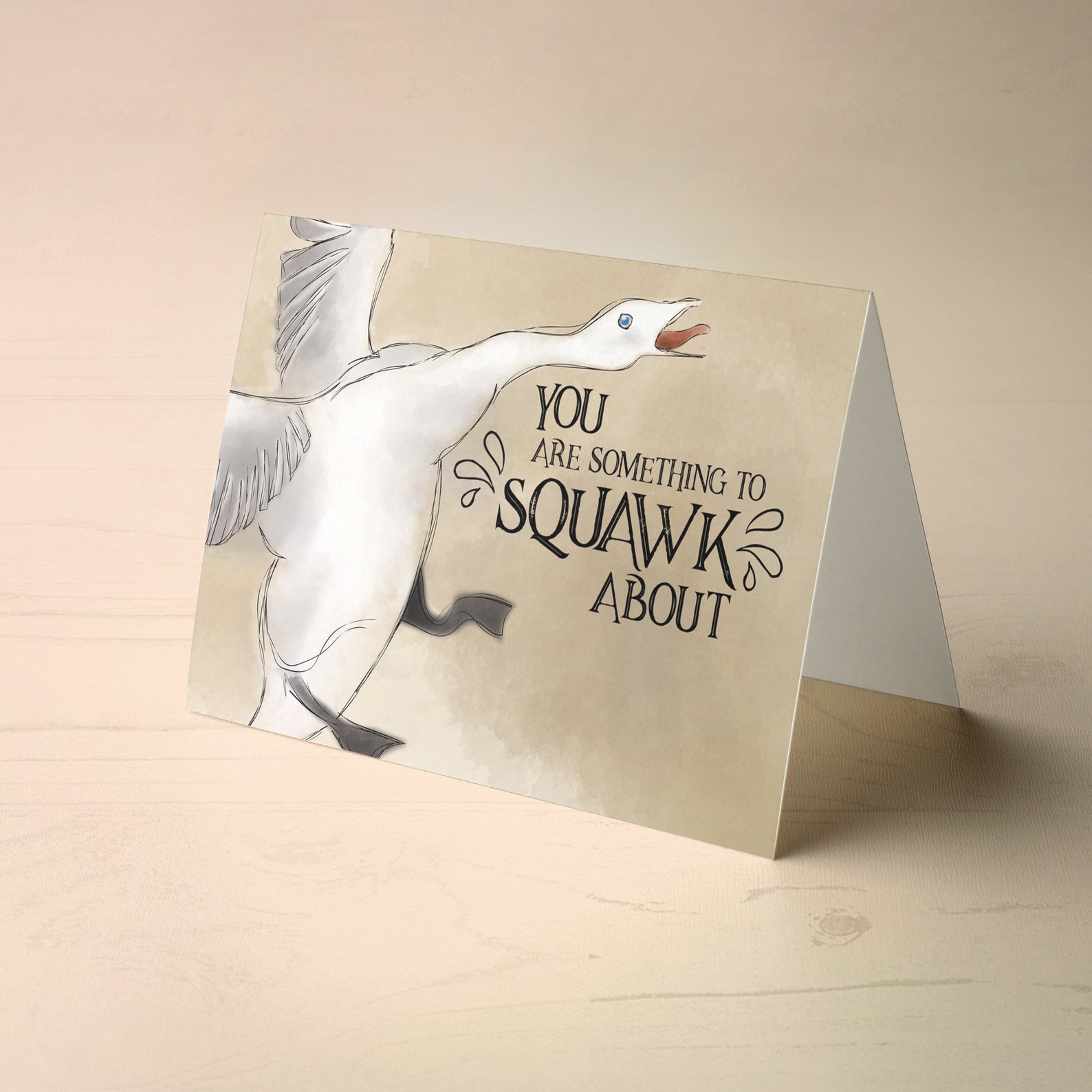 Funny Watercolor Goose Blank Card. Thank You Note Card With Pen and Ink ...