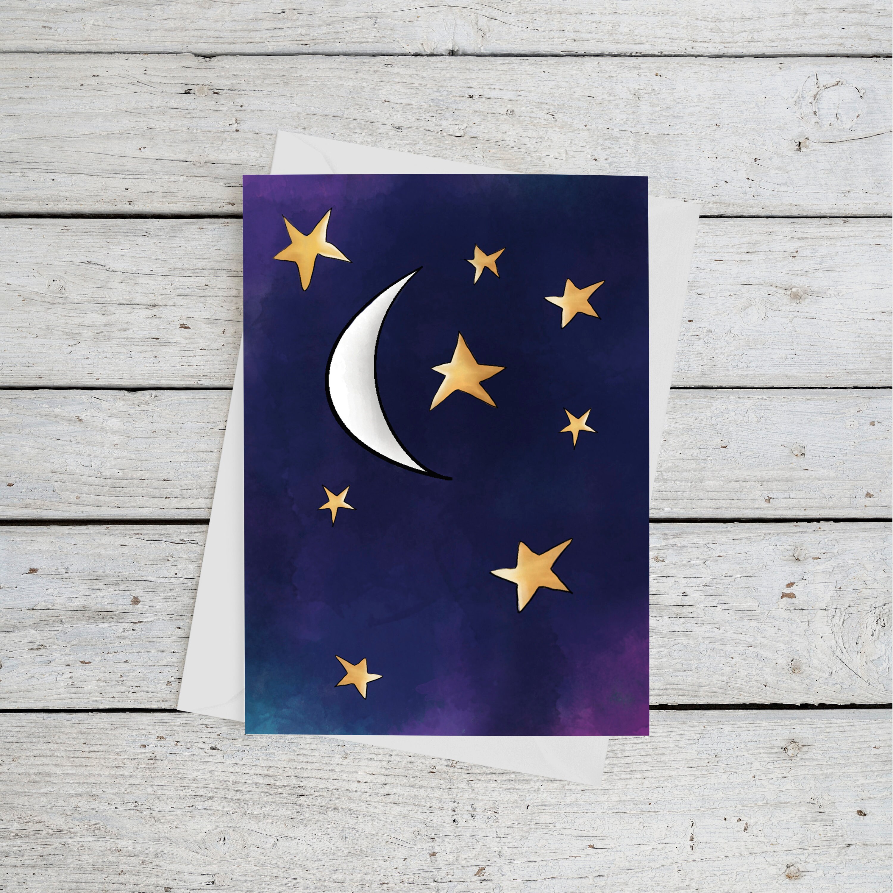Moon Greeting Card, Watercolor Moon, Blank Greeting Card, Moon And ...