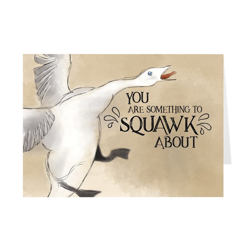 Funny Watercolor Goose Blank Card. Thank You Note Card With Pen and Ink ...