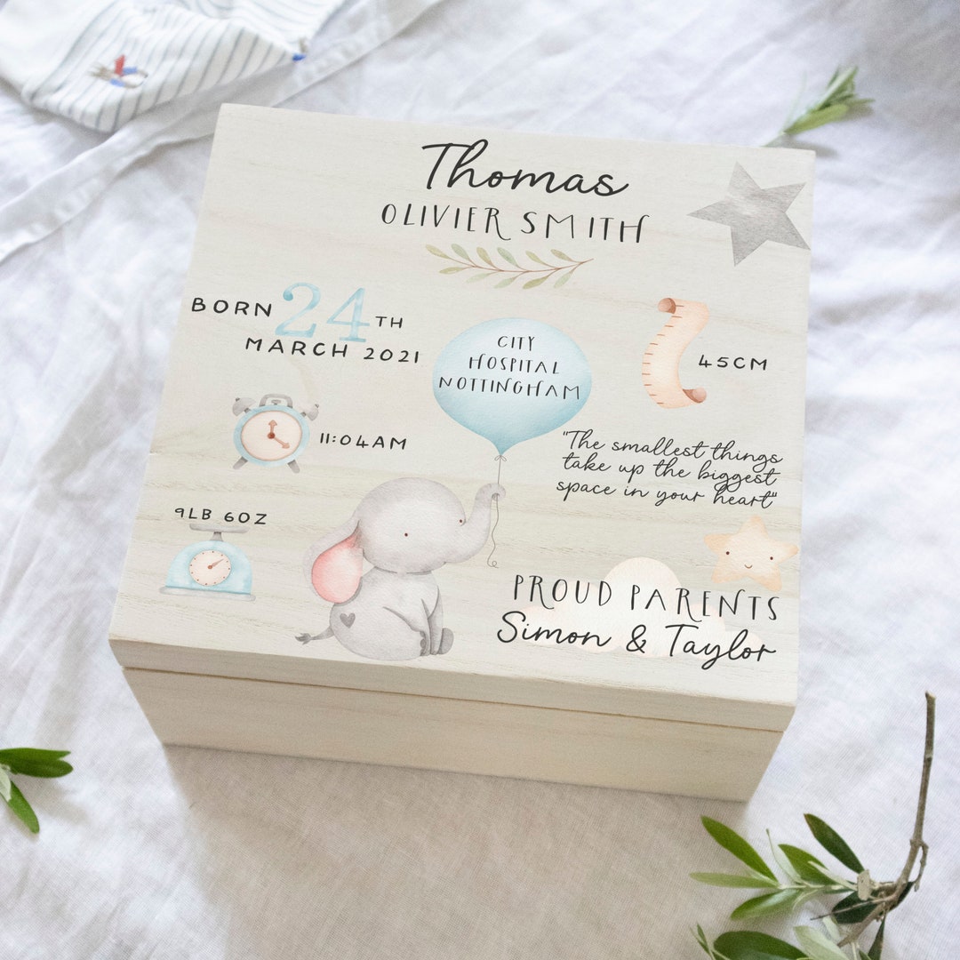 Personalised Baby Elephants Cute Animal Keepsake Memory Box - Etsy UK