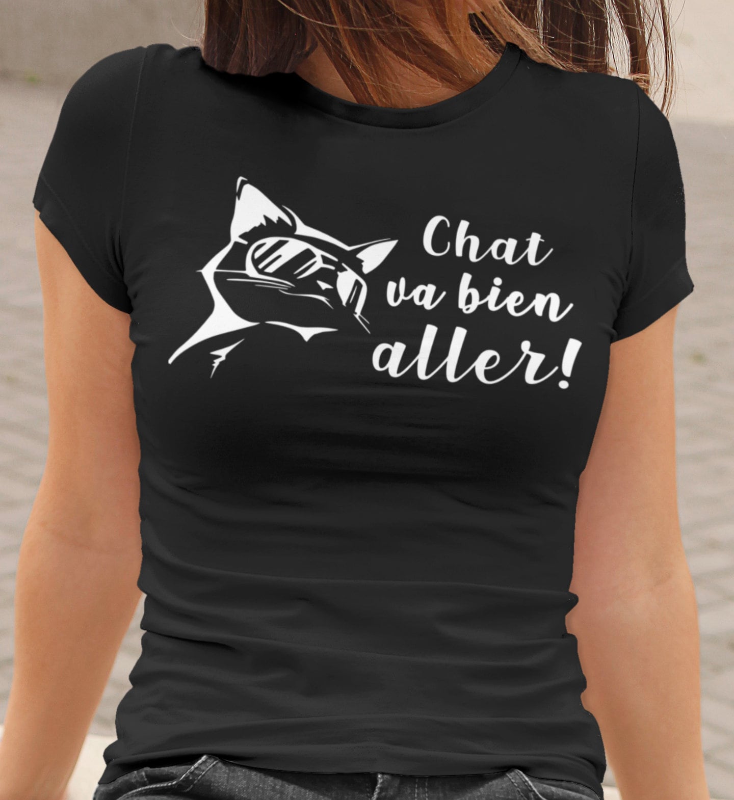 Chat Va Bien Aller T-shirt Col Rond - Etsy UK