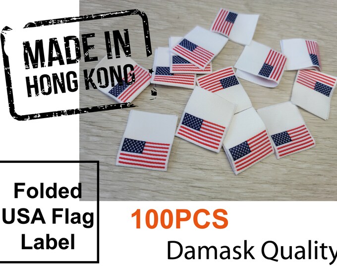USA Flag Woven Folded Label 100 Pieces in Stock Label Flag Labels Sew ...