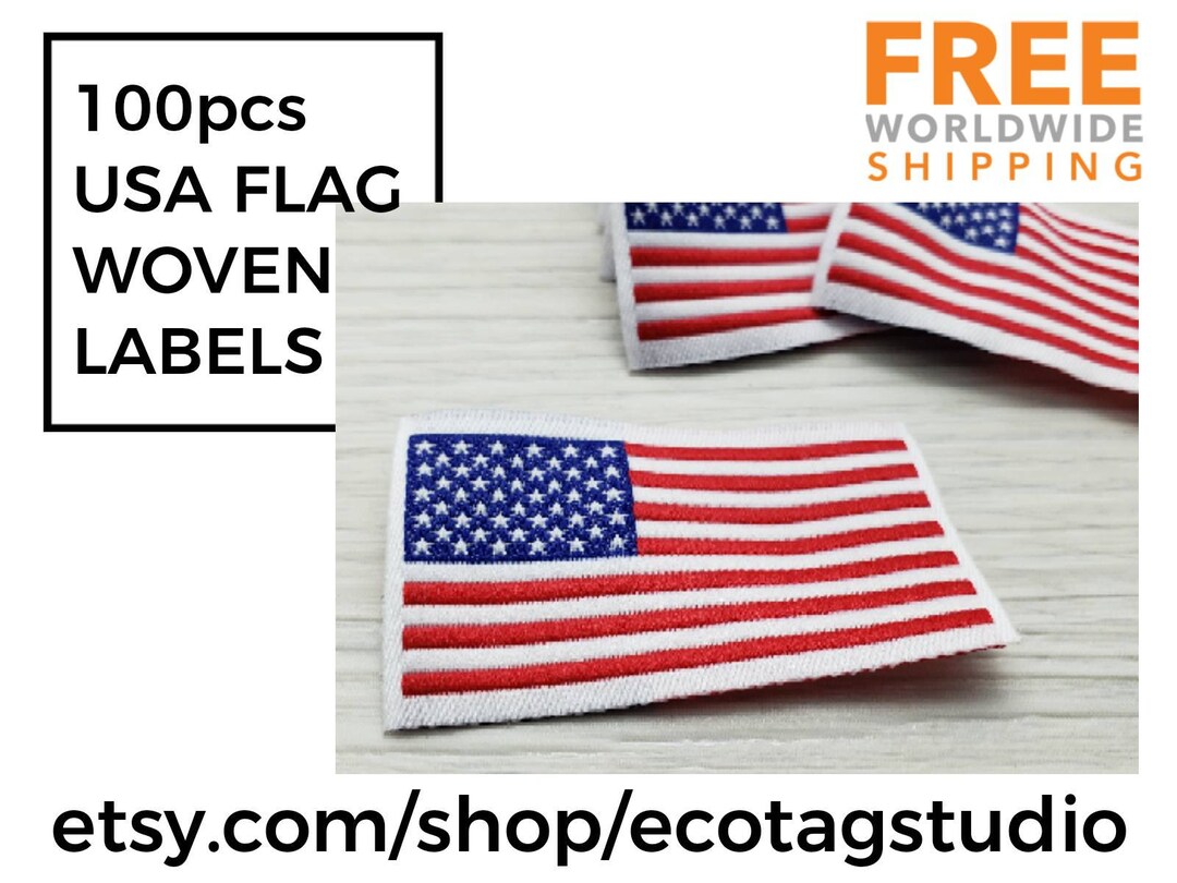USA Flag Woven Label 100 Pieces in Stock Label American Flag Labels Sew ...