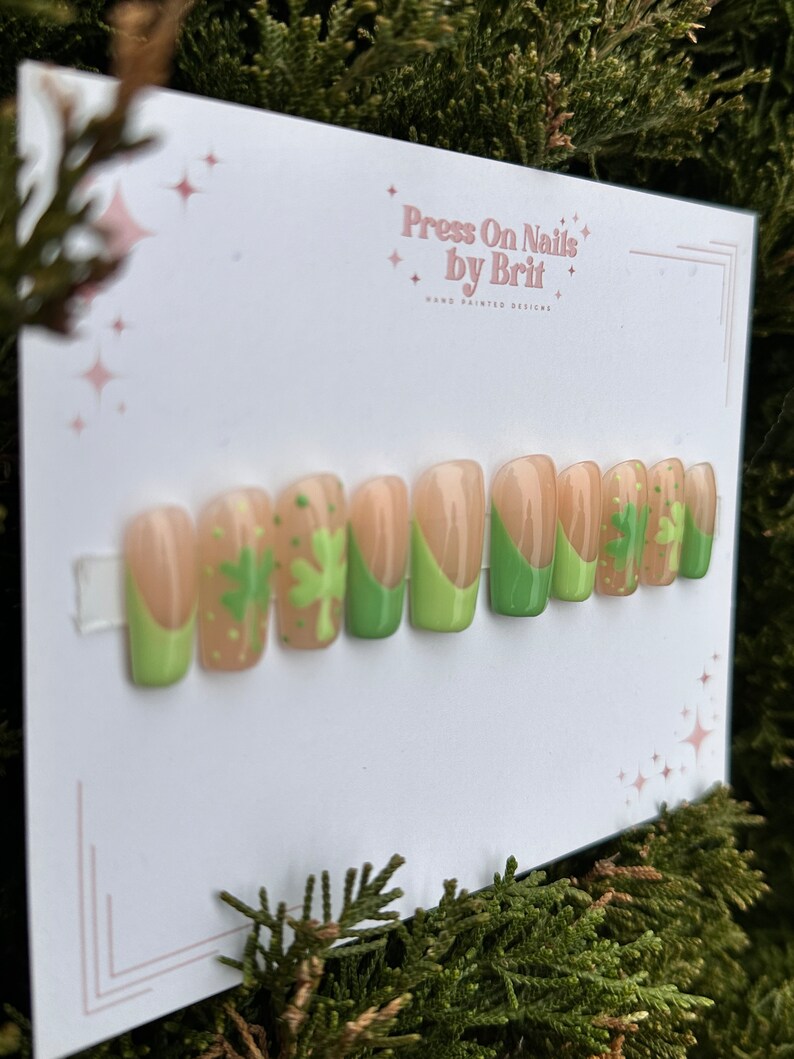 Clover French Nails Four Leaf Clover Nails Saint Patricks - Etsy