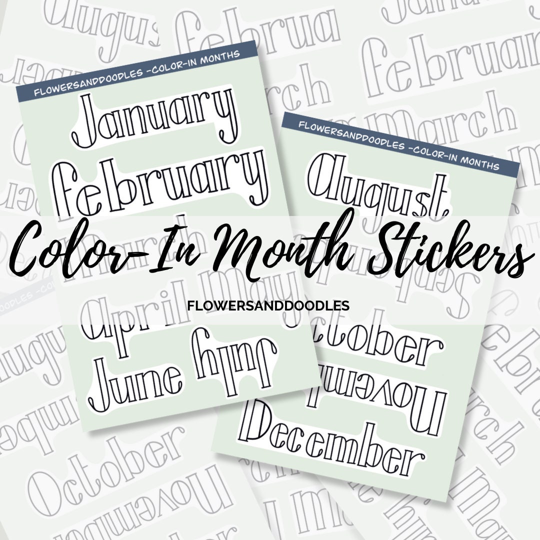 Color-in Months Sticker Sheet Set Month Stickers for Journal, Planner ...