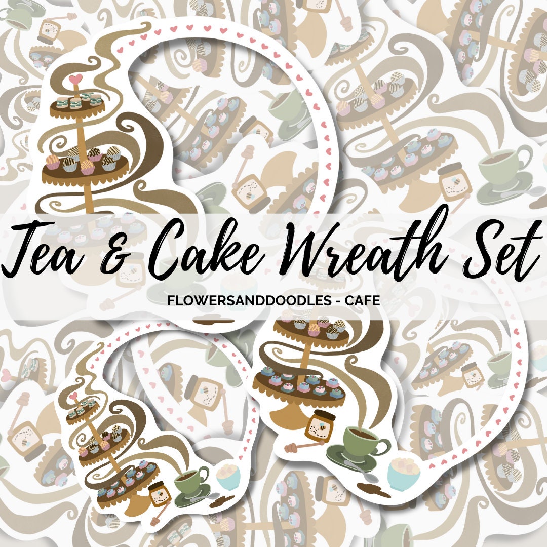 Tea and Cake Wreath Stickers for Journal and Scrapbooking Cafe Theme ...