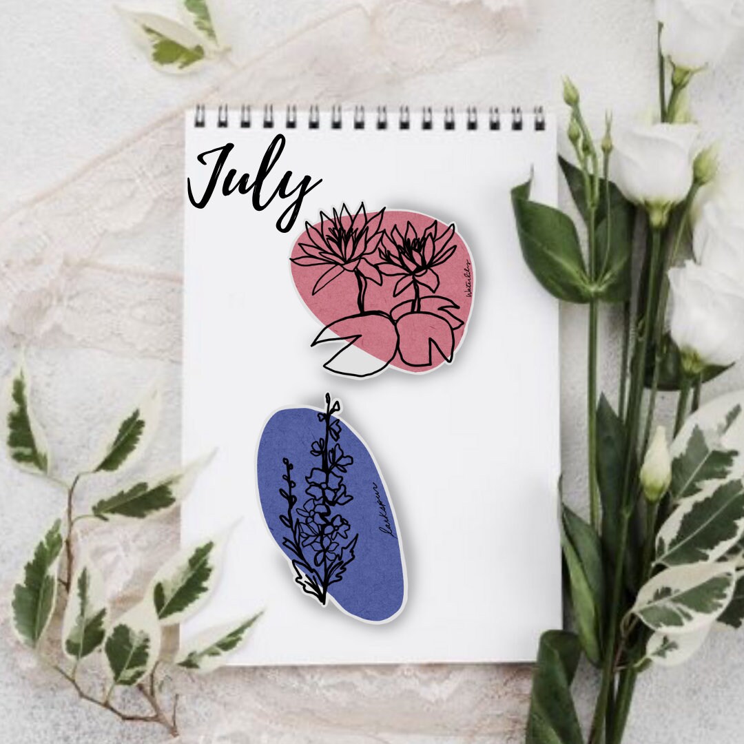 July Birth Flower Sticker Set Birthday Stickers Birth - Etsy