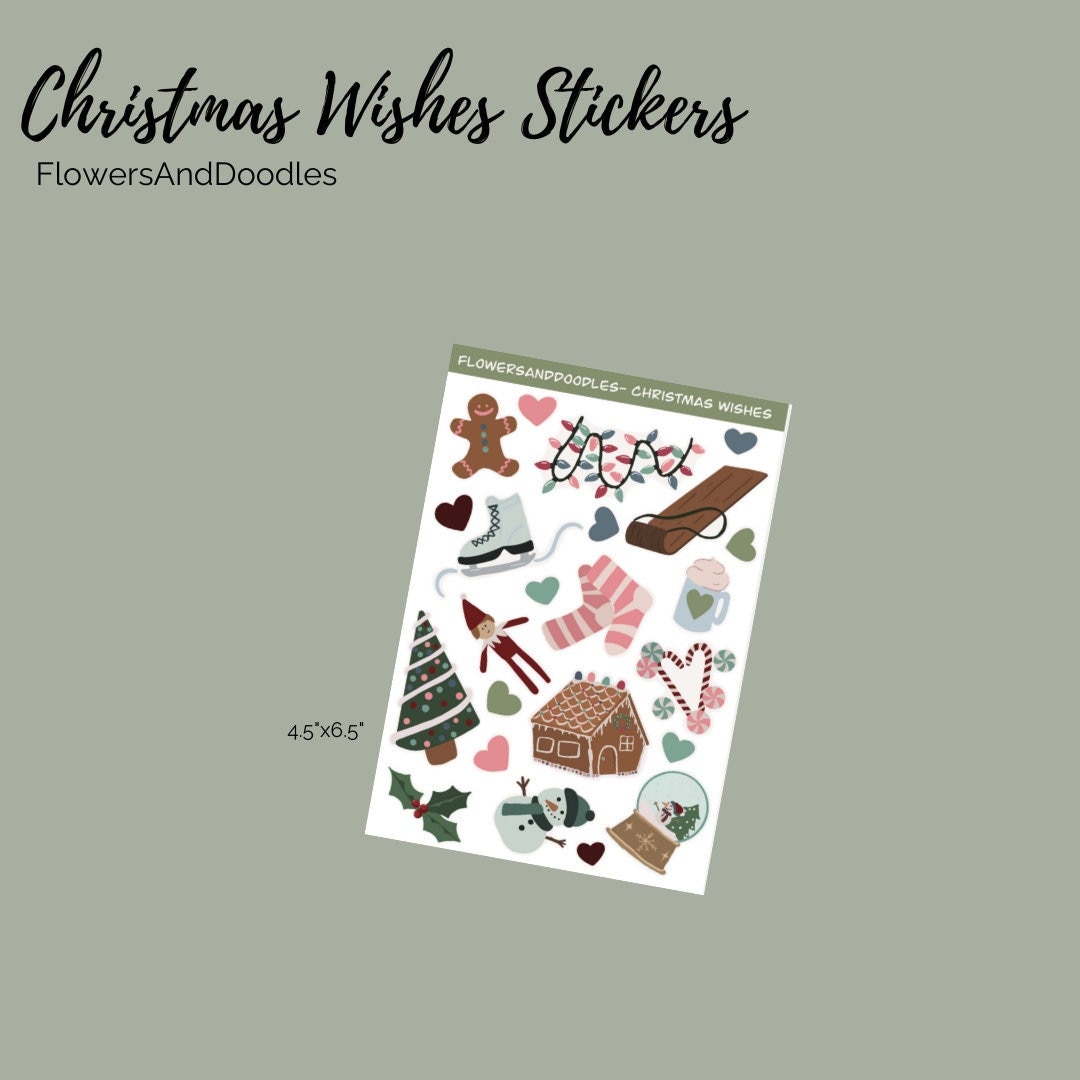 Christmas Wishes Sticker Sheet Christmas Bullet Journal Stickers Winter ...