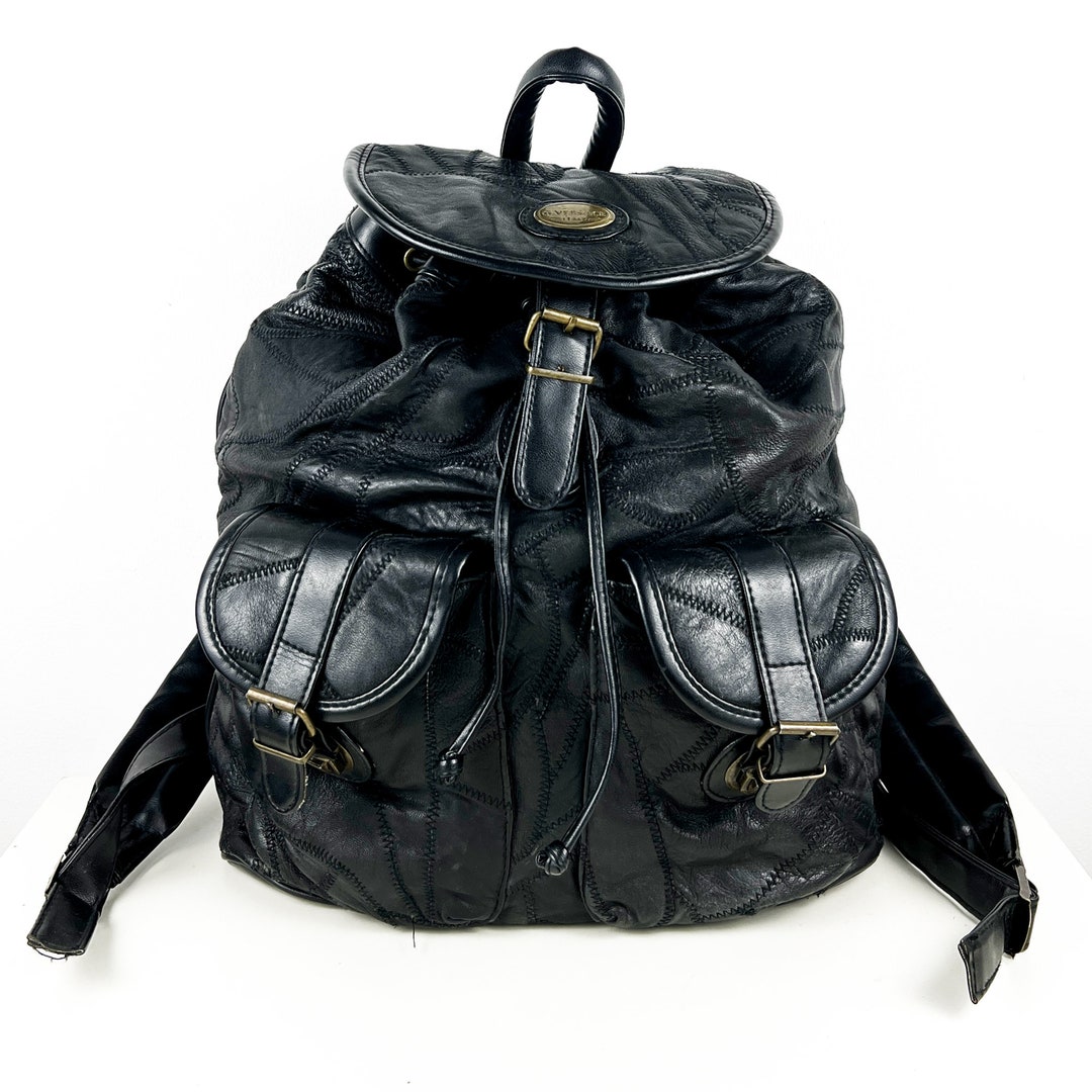 1970's Gianni VERSACE Backpack, Large Black Leather Backpack - Etsy