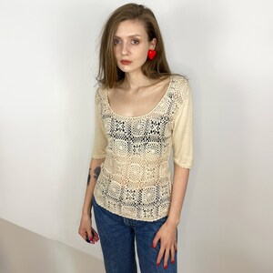 Silk Crochet Top, Beige Half Sleeve Crochet Silk Top, Silk Knitwear - Etsy