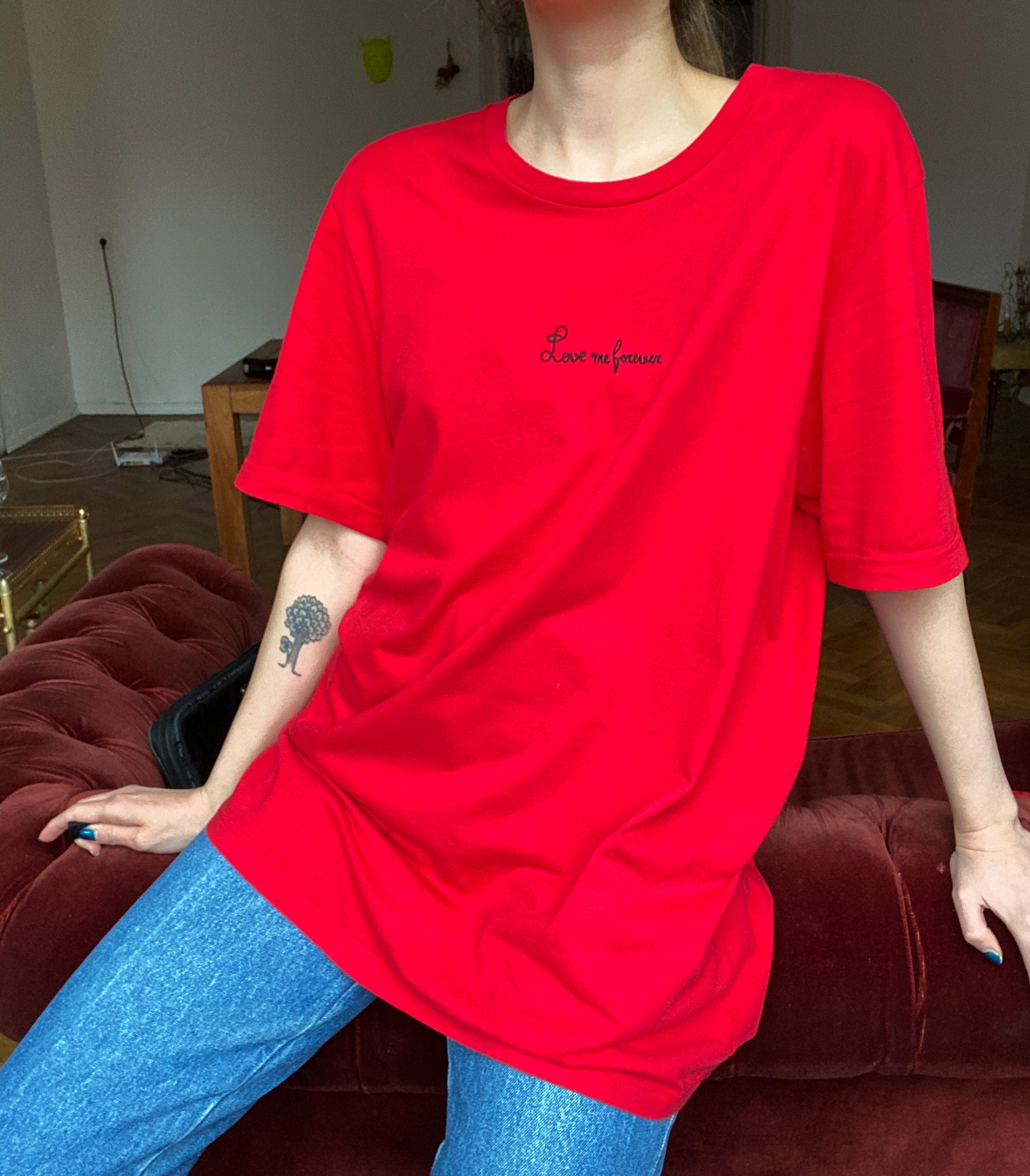 Red Love Me Forever Embroidered Shirt Aesthetic Shirt | Etsy