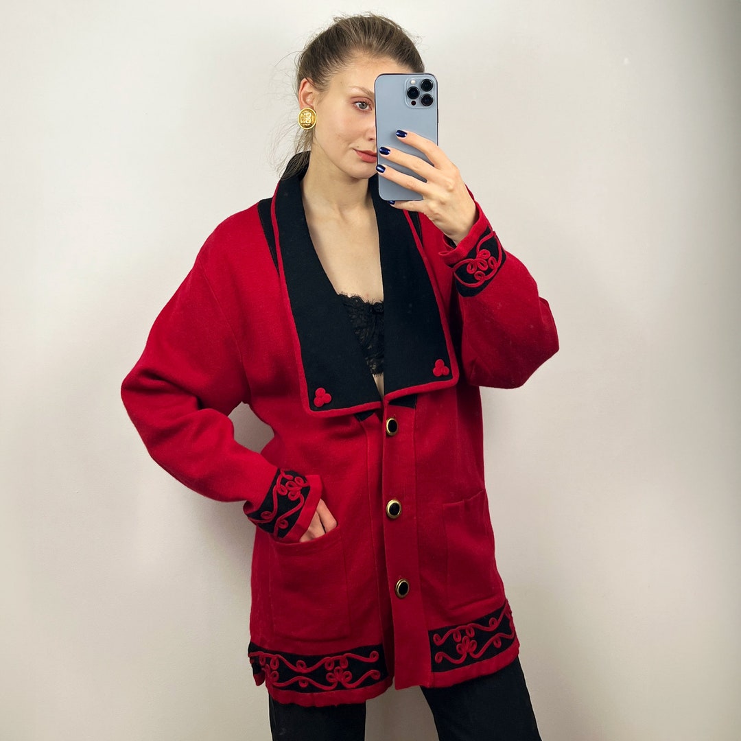Vintage Red Wool Cardigan, Lined Chinese Long Red Cardigan Sweater - Etsy