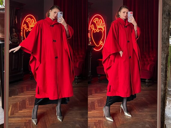 Vintage Wool Cape Coat Austrian Red New Wool Overcoat Cloak - Etsy