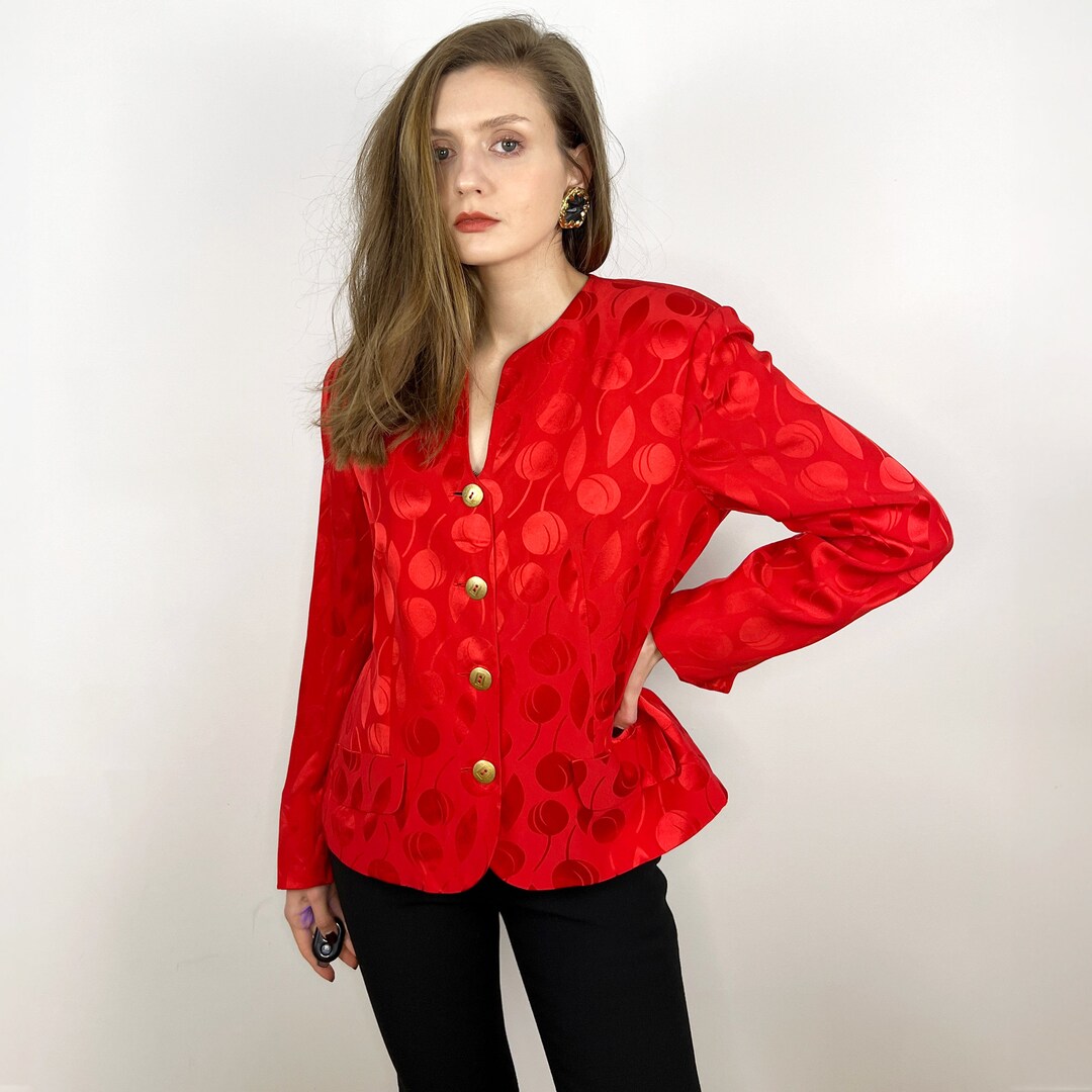 Vintage Red Silk Jacket, Women's Silk Blazer - Etsy