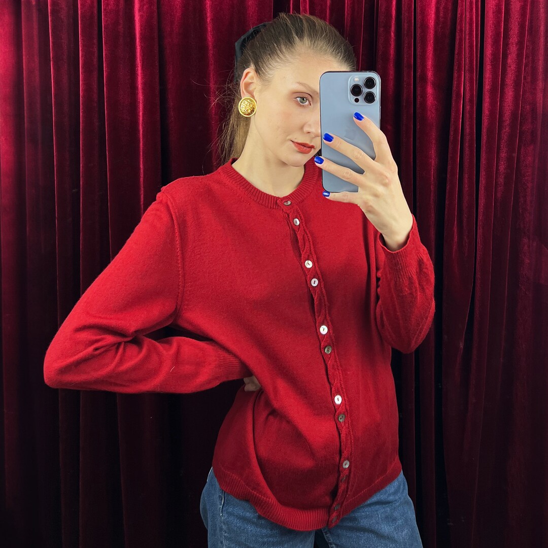 Vintage Virgin Wool Cardigan, Pure New Wool Red Cardigan Sweater - Etsy