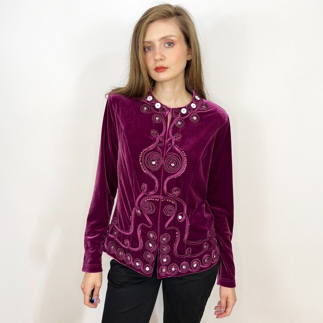 Vintage Embroidered Velvet Blazer by Edgar Vos, Pink Velvet Jacket With ...